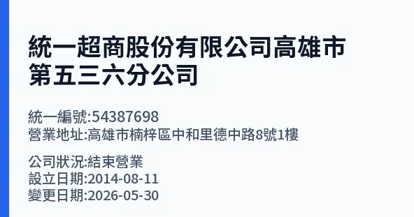 統一超商股份有限公司高雄市第五三六分公司的照片-統編 54387698(高雄市) 公司登記資料與營業項目詳細圖表