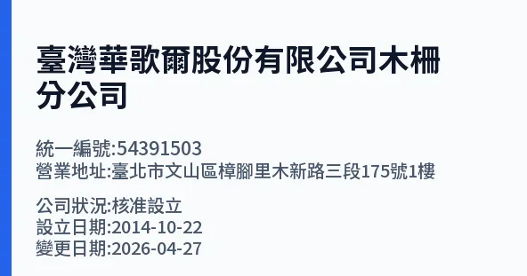 臺灣華歌爾股份有限公司木柵分公司的照片-統編 54391503(臺北市) 公司登記資料與營業項目詳細圖表