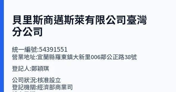 貝里斯商邁斯萊有限公司臺灣分公司的照片-統編 54391551(宜蘭縣) 公司登記資料與營業項目詳細圖表