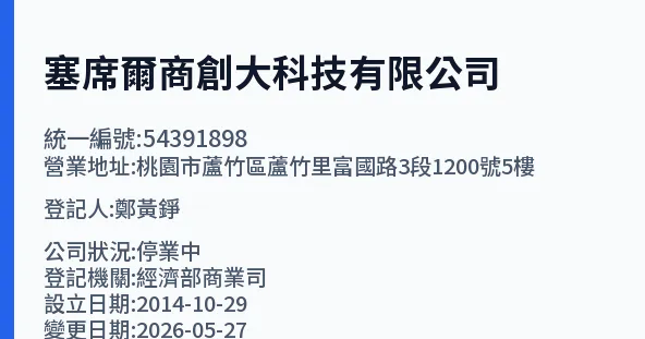 塞席爾商創大科技有限公司的照片-統編 54391898(桃園市) 公司登記資料與營業項目詳細圖表