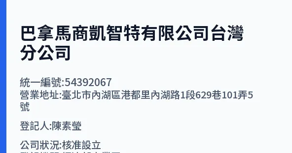 巴拿馬商凱智特有限公司台灣分公司的照片-統編 54392067(臺北市) 公司登記資料與營業項目詳細圖表
