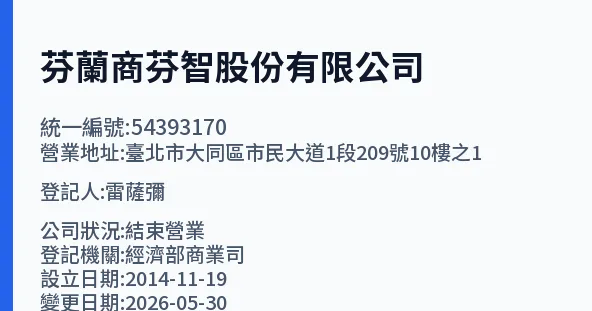 芬蘭商芬智股份有限公司的照片-統編 54393170(臺北市) 公司登記資料與營業項目詳細圖表