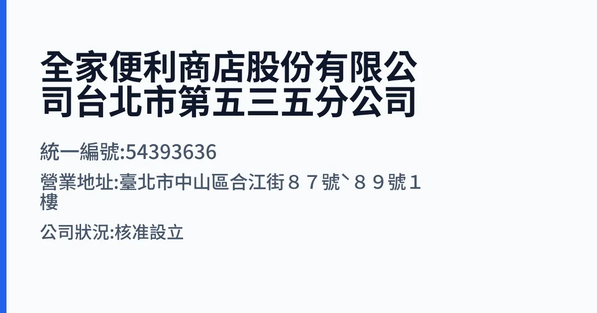 全家便利商店股份有限公司台北市第五三五分公司 - 統編 54393636(臺北市) 公司登記資料與營業項目詳細圖表