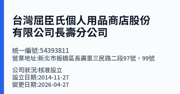 台灣屈臣氏個人用品商店股份有限公司長壽分公司的照片-統編 54393811(新北市) 公司登記資料與營業項目詳細圖表