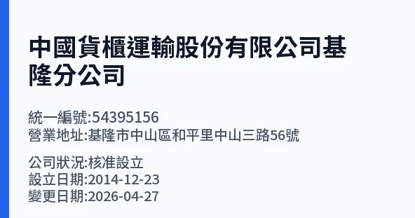 中國貨櫃運輸股份有限公司基隆分公司的照片-統編 54395156(基隆市) 公司登記資料與營業項目詳細圖表