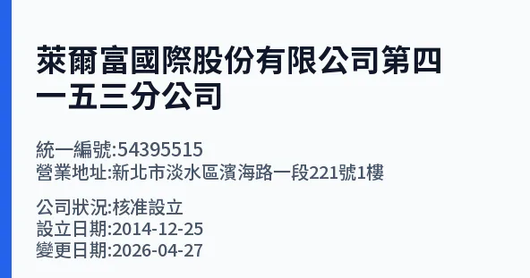 萊爾富國際股份有限公司第四一五三分公司的照片-統編 54395515(新北市) 公司登記資料與營業項目詳細圖表