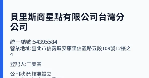 貝里斯商星點有限公司台灣分公司的照片-統編 54395584(臺北市) 公司登記資料與營業項目詳細圖表