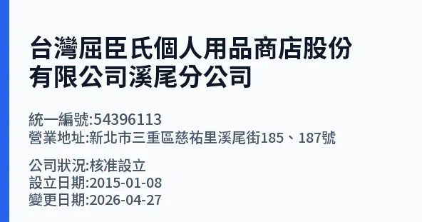 台灣屈臣氏個人用品商店股份有限公司溪尾分公司的照片-統編 54396113(新北市) 公司登記資料與營業項目詳細圖表