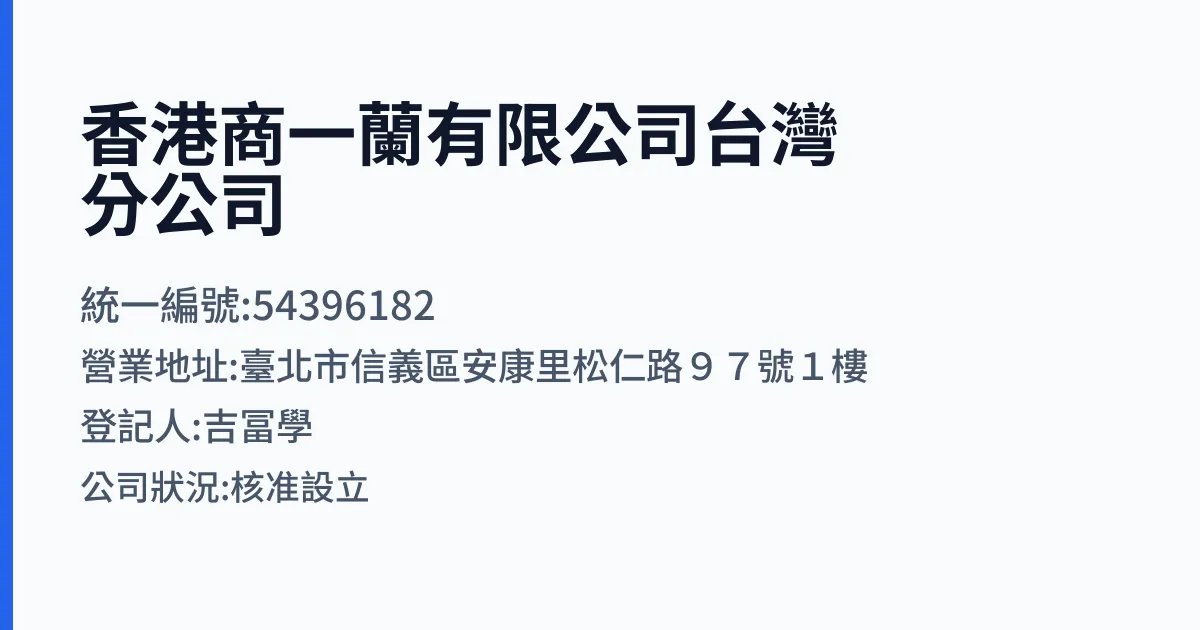 香港商一蘭有限公司台灣分公司 - 統編 54396182(臺北市) 公司登記資料與營業項目詳細圖表