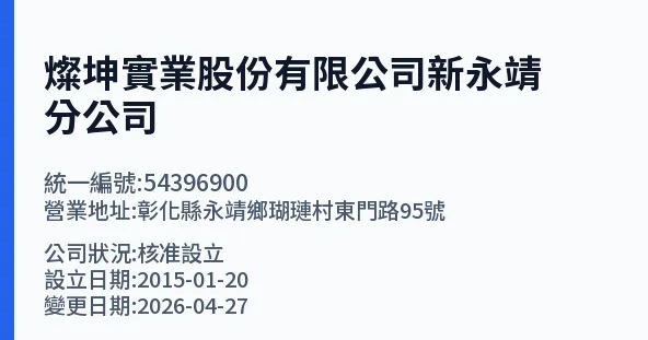 燦坤實業股份有限公司新永靖分公司的照片-統編 54396900(彰化縣) 公司登記資料與營業項目詳細圖表