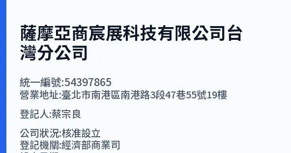 薩摩亞商宸展科技有限公司台灣分公司的照片-統編 54397865(臺北市) 公司登記資料與營業項目詳細圖表
