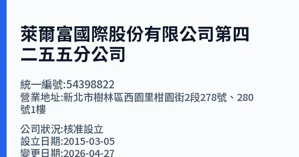 萊爾富國際股份有限公司第四二五五分公司的照片-統編 54398822(新北市) 公司登記資料與營業項目詳細圖表
