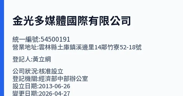 金光多媒體國際有限公司的照片-統編 54500191(雲林縣) 公司登記資料與營業項目詳細圖表