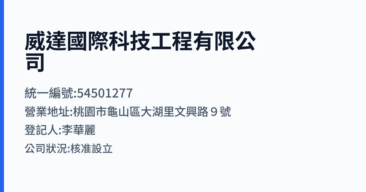 威達國際科技工程有限公司 - 統編 54501277(桃園市) 公司登記資料與營業項目詳細圖表