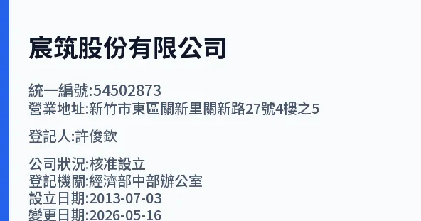 宸筑股份有限公司的照片-統編 54502873(新竹市) 公司登記資料與營業項目詳細圖表