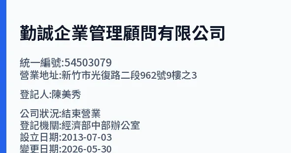 勤誠企業管理顧問有限公司的照片-統編 54503079(新竹縣) 公司登記資料與營業項目詳細圖表