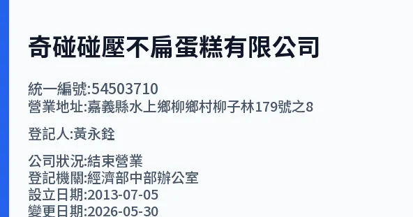 奇碰碰壓不扁蛋糕有限公司的照片-統編 54503710(嘉義縣) 公司登記資料與營業項目詳細圖表