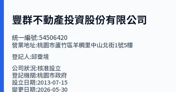 豐群不動產投資股份有限公司的照片-統編 54506420(桃園市) 公司登記資料與營業項目詳細圖表