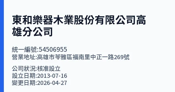 東和樂器木業股份有限公司高雄分公司的照片-統編 54506955(高雄市) 公司登記資料與營業項目詳細圖表