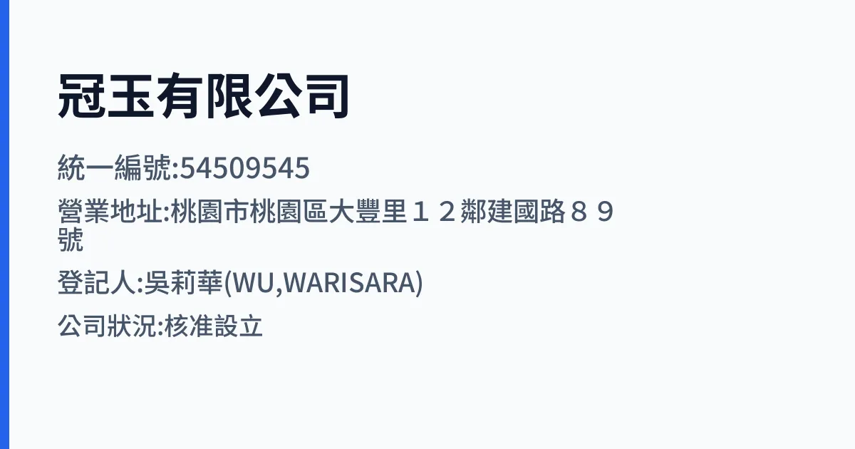冠玉有限公司 - 統編 54509545(桃園市) 公司登記資料與營業項目詳細圖表