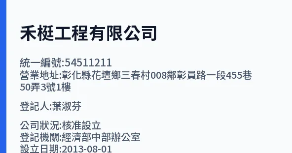 禾梃工程有限公司的照片-統編 54511211(彰化縣) 公司登記資料與營業項目詳細圖表