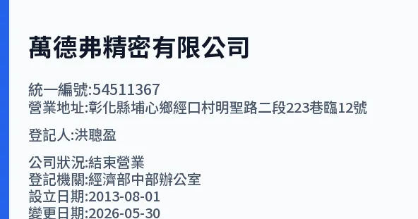 萬德弗精密有限公司的照片-統編 54511367(彰化縣) 公司登記資料與營業項目詳細圖表