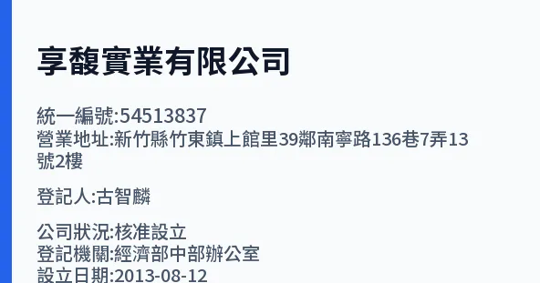 享馥實業有限公司的照片-統編 54513837(新竹縣) 公司登記資料與營業項目詳細圖表