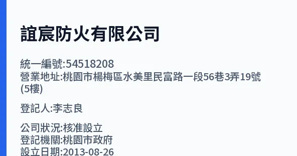 誼宸防火有限公司的照片-統編 54518208(桃園市) 公司登記資料與營業項目詳細圖表