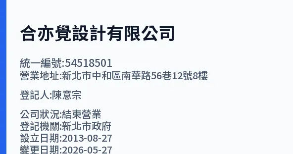 合亦覺設計有限公司的照片-統編 54518501(新北市) 公司登記資料與營業項目詳細圖表