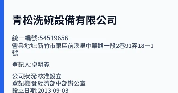 青松洗碗設備有限公司的照片-統編 54519656(新竹市) 公司登記資料與營業項目詳細圖表
