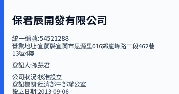 保君辰開發有限公司的照片-統編 54521288(宜蘭縣) 公司登記資料與營業項目詳細圖表
