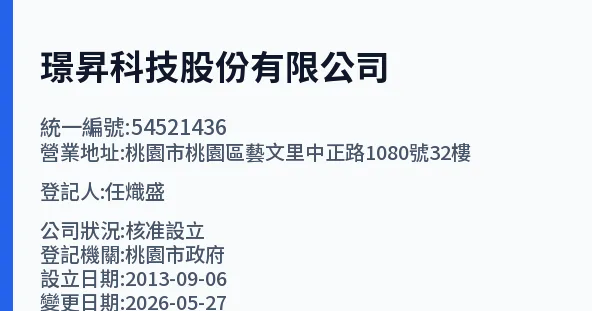 璟昇科技股份有限公司的照片-統編 54521436(桃園市) 公司登記資料與營業項目詳細圖表