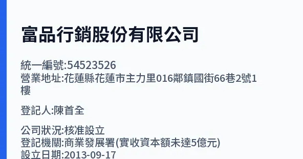 富品行銷股份有限公司的照片-統編 54523526(花蓮縣) 公司登記資料與營業項目詳細圖表