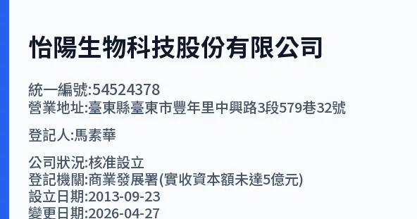 怡陽生物科技股份有限公司的照片-統編 54524378(臺東縣) 公司登記資料與營業項目詳細圖表