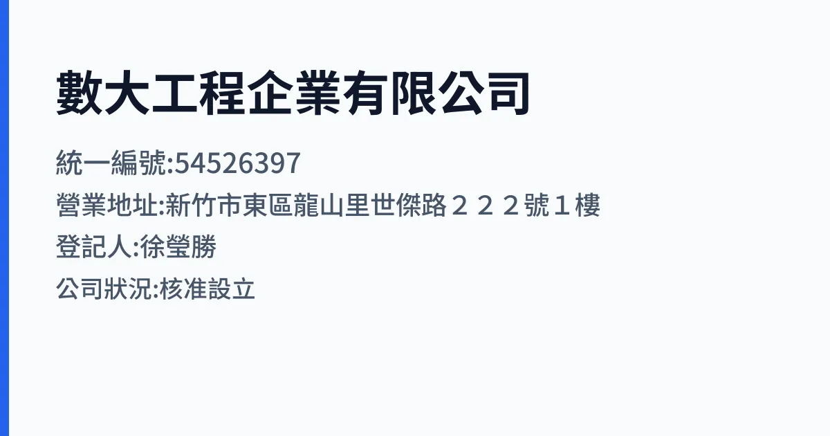 數大工程企業有限公司 - 統編 54526397(新竹市) 公司登記資料與營業項目詳細圖表