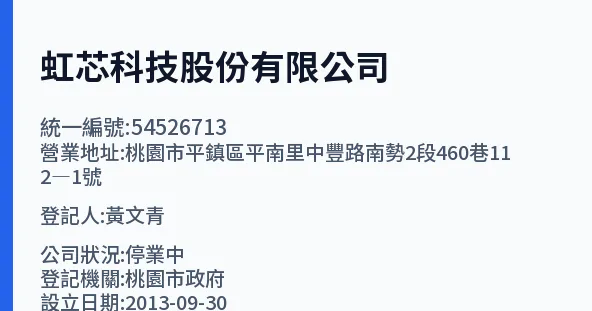虹芯科技股份有限公司的照片-統編 54526713(桃園市) 公司登記資料與營業項目詳細圖表