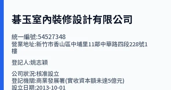 碁玉室內裝修設計有限公司的照片-統編 54527348(新竹市) 公司登記資料與營業項目詳細圖表