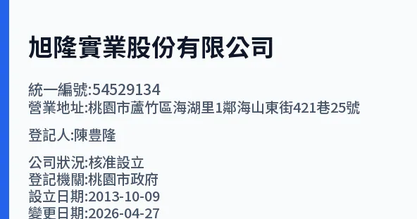 旭隆實業股份有限公司的照片-統編 54529134(桃園市) 公司登記資料與營業項目詳細圖表