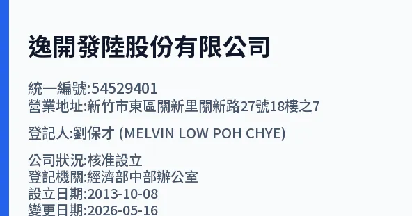 逸開發陸股份有限公司的照片-統編 54529401(新竹市) 公司登記資料與營業項目詳細圖表
