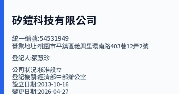 矽鎧科技有限公司的照片-統編 54531949(桃園市) 公司登記資料與營業項目詳細圖表