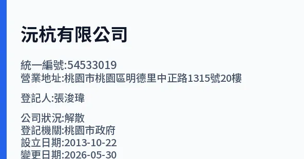 沅杭有限公司的照片-統編 54533019(桃園市) 公司登記資料與營業項目詳細圖表