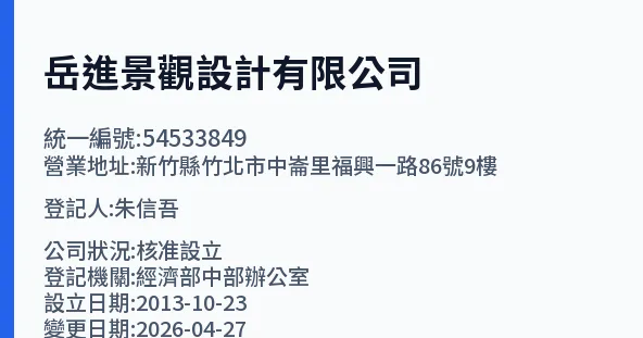 岳進景觀設計有限公司的照片-統編 54533849(新竹縣) 公司登記資料與營業項目詳細圖表