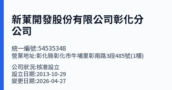 新菄開發股份有限公司彰化分公司的照片-統編 54535348(彰化縣) 公司登記資料與營業項目詳細圖表