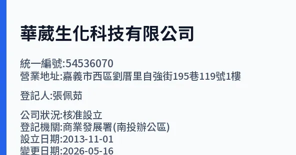 華葳生化科技有限公司的照片-統編 54536070(嘉義市) 公司登記資料與營業項目詳細圖表