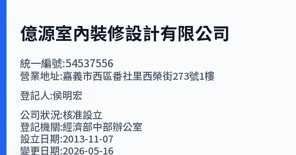 億源室內裝修設計有限公司的照片-統編 54537556(嘉義市) 公司登記資料與營業項目詳細圖表