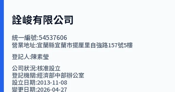 詮峻有限公司的照片-統編 54537606(宜蘭縣) 公司登記資料與營業項目詳細圖表
