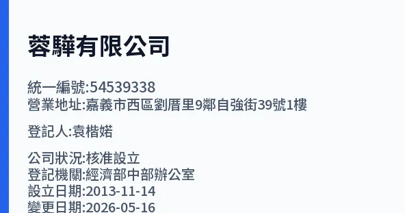蓉驊有限公司的照片-統編 54539338(嘉義市) 公司登記資料與營業項目詳細圖表