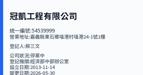 冠凱工程有限公司的照片-統編 54539999(嘉義縣) 公司登記資料與營業項目詳細圖表