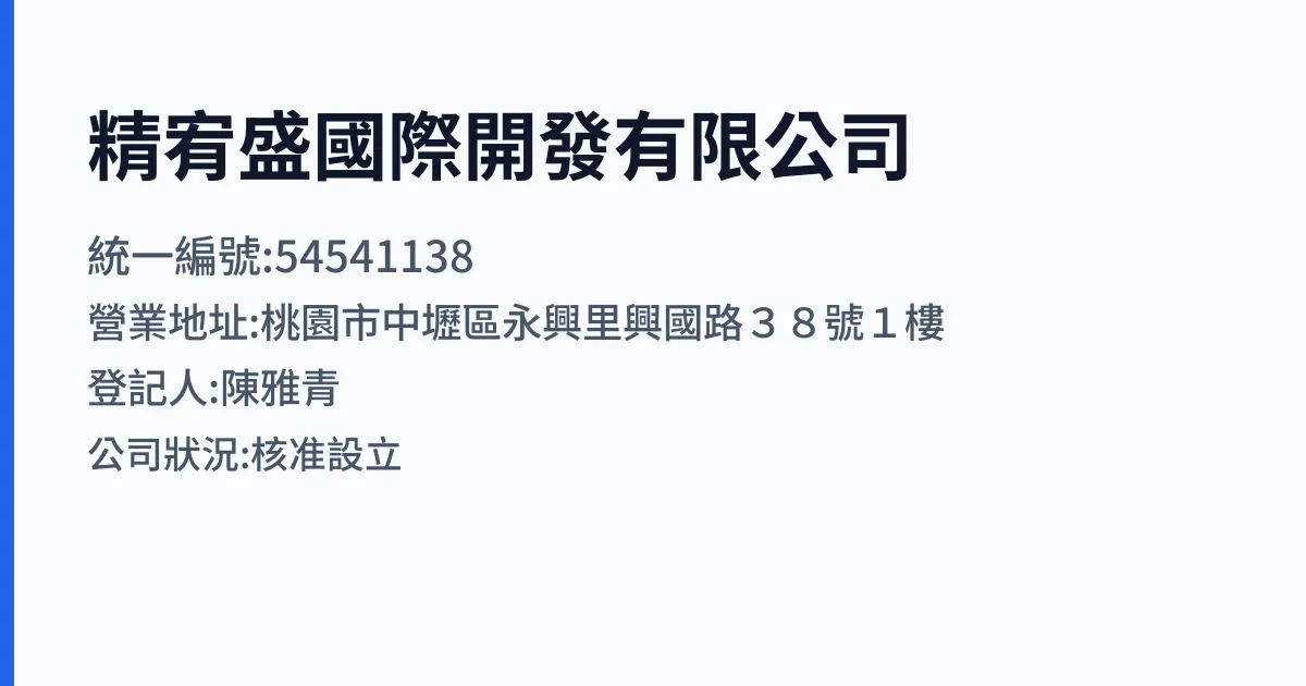精宥盛國際開發有限公司 - 統編 54541138(桃園市) 公司登記資料與營業項目詳細圖表