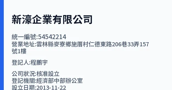 新濠企業有限公司的照片-統編 54542214(雲林縣) 公司登記資料與營業項目詳細圖表